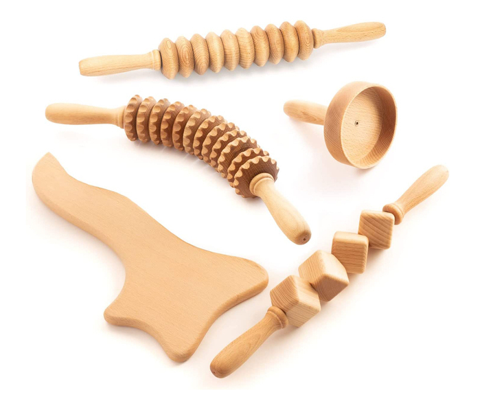 Kit de Massage Bois Madérothérapie Rouleau Coupe Gua Sha | Greenweez