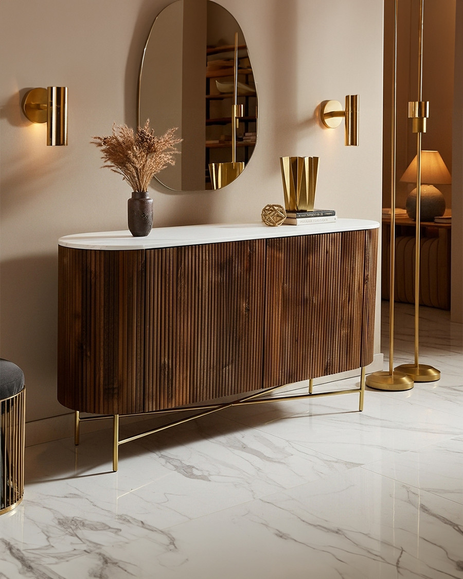 Céline - Enfilade en bois massif avec plateau en marbre blanc | Greenweez