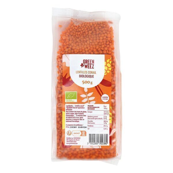 Lentilles corail bio 500g | Greenweez