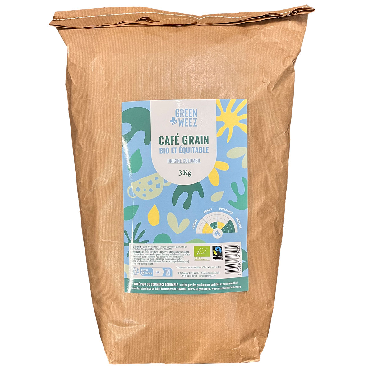 Café grains Arabica Colombie équitable bio 3kg | Greenweez