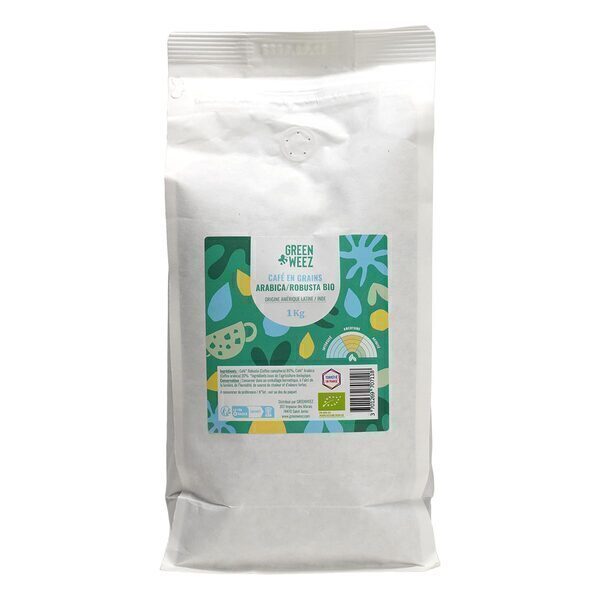 Café en grains Arabica et Robusta Bio 1kg | Greenweez