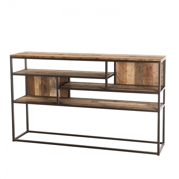 Console 4 niveaux en teck recyclé acacia mahogany métal noir | Greenweez