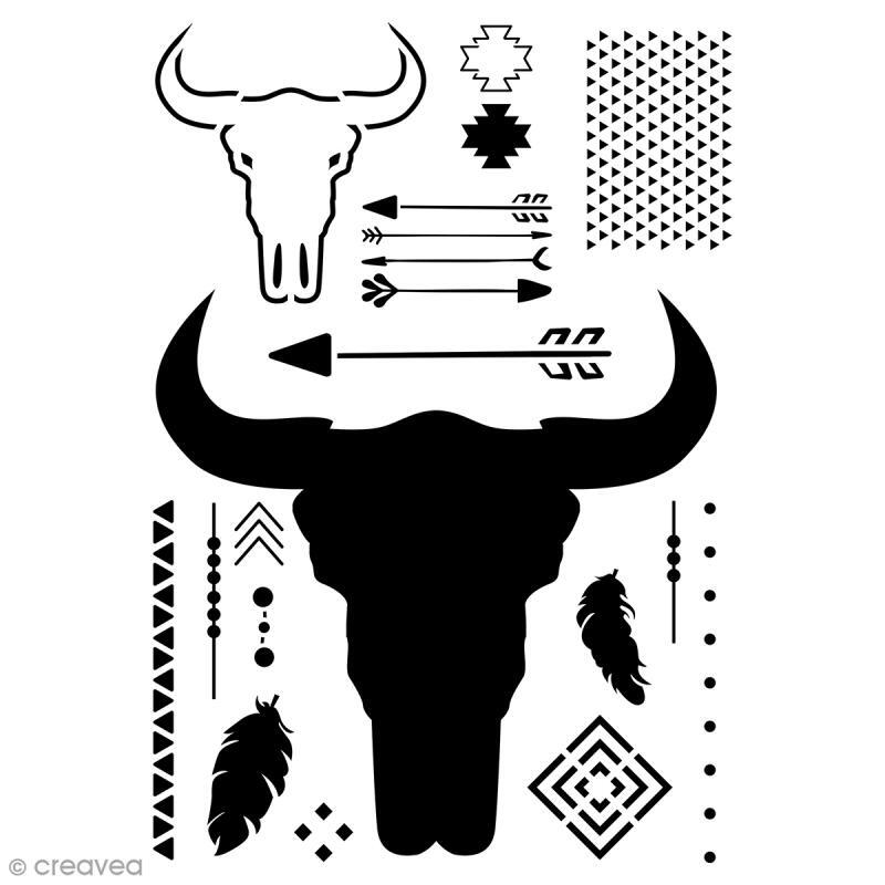 Pochoir multiusage A4 - Crâne de taureau - 20 motifs | Greenweez