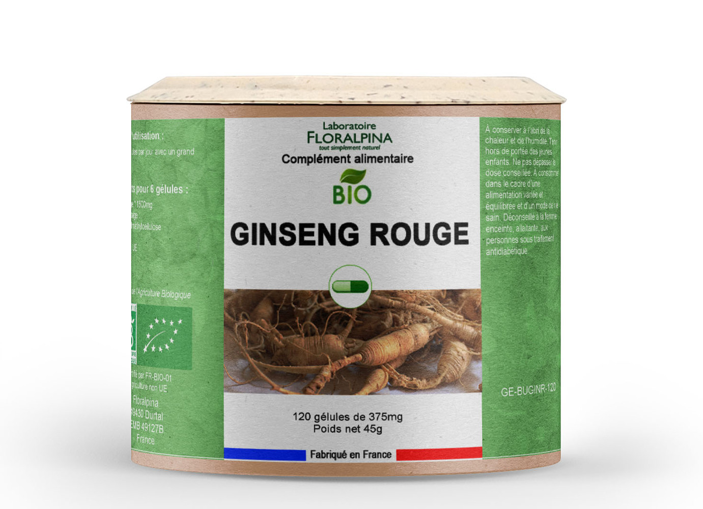 Ginseng rouge bio 120 gélules - contribue au bon fonctionnement | Greenweez